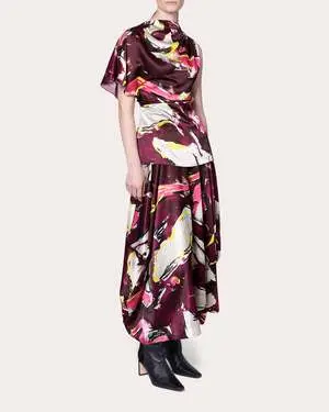 ROKSANDA Nomi Brushstroke Satin Draped Top