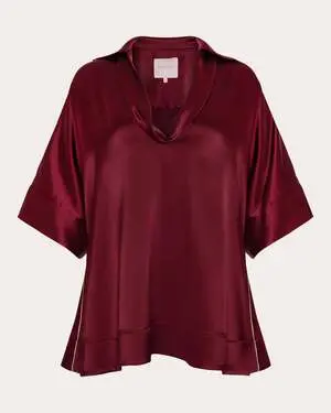 ROKSANDA Enira Satin Collared V-neck Top