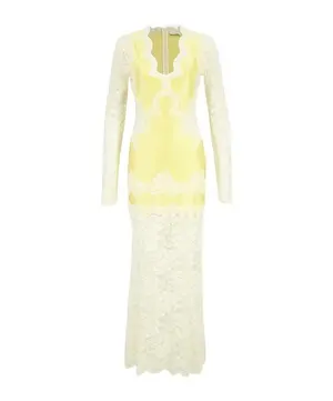 Rabanne Long Sleeved Lace Jersey Maxi Dress