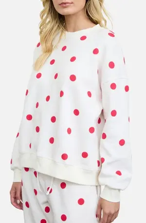 J.O.A. Polka Dot Sweatshirt & Joggers Lounge Set - Red