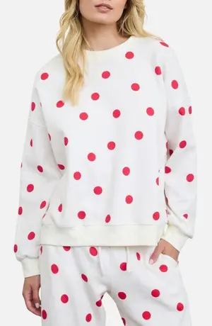 J.O.A. Polka Dot Sweatshirt & Joggers Lounge Set - Red