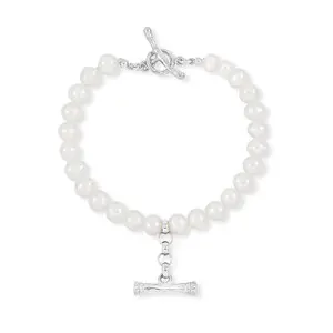 DOWER & HALL White Pearl Nomad T-bar™ Bracelet - Silver