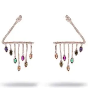 EBRU JEWELRY Color Rhythm Multicolor Gemstone Silver Statement Earrings Silver - Silver/red