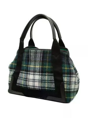 Balenciaga 2005-2026 Plaid Wool Navy Cabas S Tote Bag