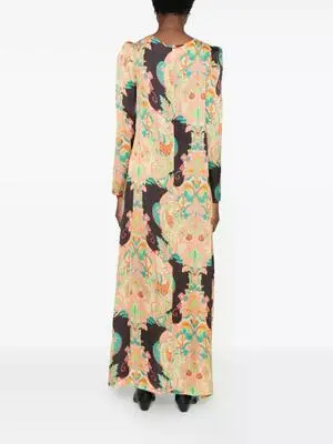 PHILIPPA 1970 Baroque-pattern Puff-shoulder Maxi Dress