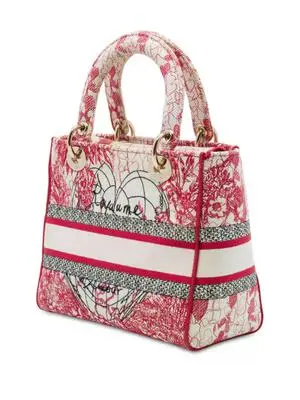 Dior 2021 Dioramour Medium Embroidered Canvas Royale Lady D Lite Satchel - Red