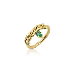ALEXIA GRYLLAKI Emerald Curb Chain Ring In Eighteen Karat Yellow Gold