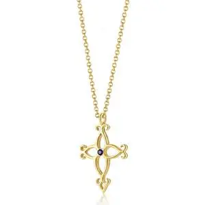 UNALOE Sapphire Cross Necklace – Elegant Openwork Gold Plated Sterling Silver Pendant - Gold/blue