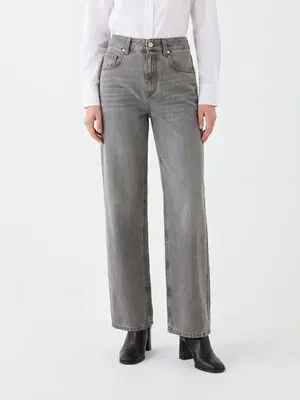 Brunello Cucinelli High-waisted Wide-leg Jeans In Denim With Monili
