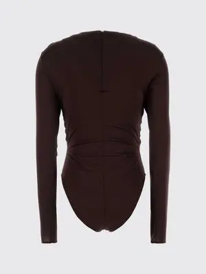 Balmain Long-sleeved Viscose Bodysuit With Draping And Lace Inserts - Brown