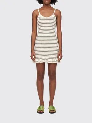 JW Anderson Striped Off-the-shoulder Cotton Sheath Mini Dress - White