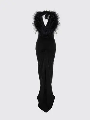 Blumarine Off-the-shoulder Crêpe Evening Gown With Decorative Feathers