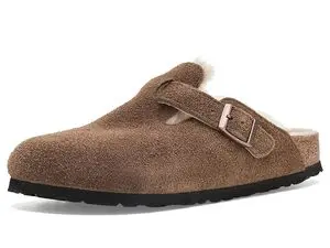 BIRKENSTOCK Boston Shearling Clog - Suede Women's Clog Shoes Dark Tea Dark Tea