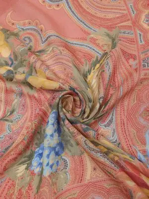 Etro Floral Paisley Print Scarf In A Linen And Silk Blend With Fringed Edges