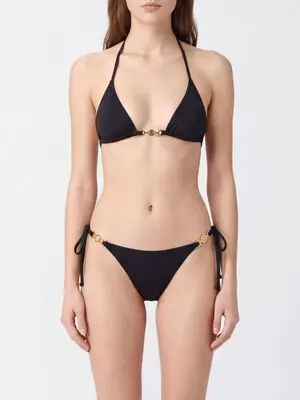 Versace Triangle Bikini Top In Nylon With Medusa Logo And Tie-up Straps