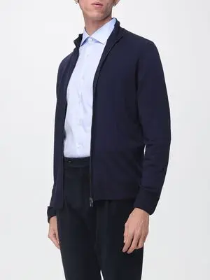 Canali Wool Cardigan Jumper With Turtleneck And Zip Closure - Blue