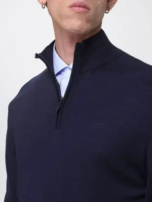 Canali Merino Wool Turtleneck Jumper With Half-zip Closure - Blue