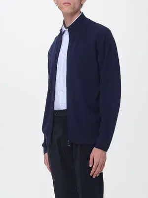 Canali Wool And Cashmere Blend Mock Neck Zip-up Cardigan - Blue