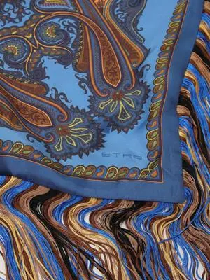 Etro Ethnic Print Silk Twill Triangular Scarf With Fringes