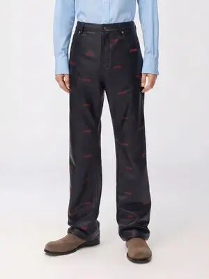 Loewe High-waisted Straight Trousers In Nappa Lambskin With Embroidered Logo