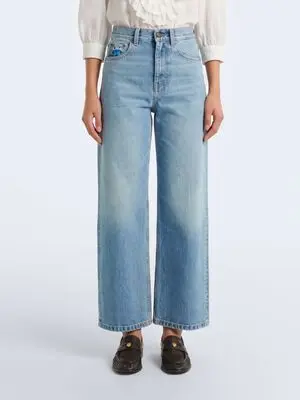Chloé Mid-rise Wide-leg Jeans In Cotton Denim With Embroidery