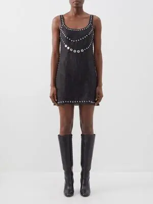 Gimaguas Gimagguas Off-the-shoulder Studded Silk Sheath Mini Dress - Black