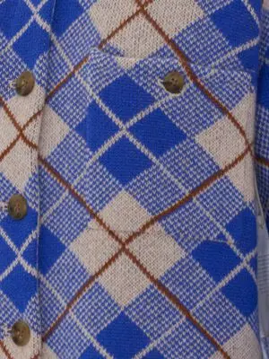 Guest In Residence Argyle Pattern 100% Cashmere Shirt Cardigan - Brown