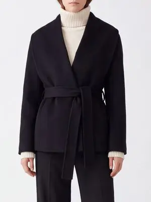Calvin Klein Short Wool Blend Robe Coat With Tie-waist Belt