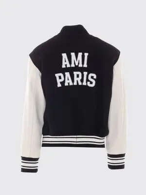 AMI Paris Wool Bomber Jacket With Back Logo And College Collar
