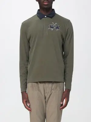 LA MARTINA Contrasting Logo Long-sleeved Cotton Polo Shirt - Green