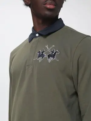 LA MARTINA Contrasting Logo Long-sleeved Cotton Polo Shirt - Green