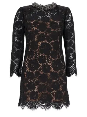 SELF-PORTRAIT Mini Abito In Pizzo - Black