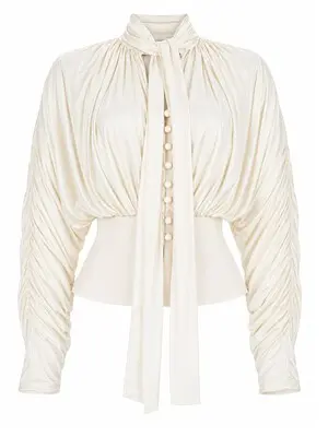 SELF-PORTRAIT Top In Jersey Con Colletto Annodato - Ivory