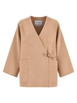 Max Mara Cappotto Cardigan In Cammello E Mohair