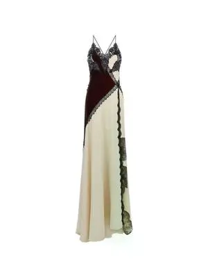 Roberto Cavalli Lace-trim Panelled A-line Maxi Gown Dress