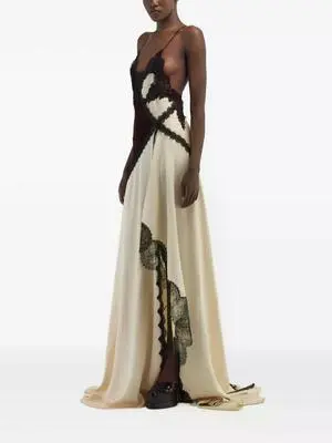 Roberto Cavalli Lace-trim Panelled A-line Maxi Gown Dress