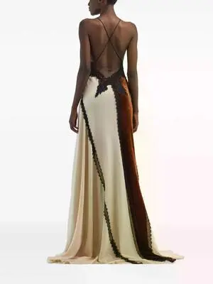 Roberto Cavalli Lace-trim Panelled A-line Maxi Gown Dress