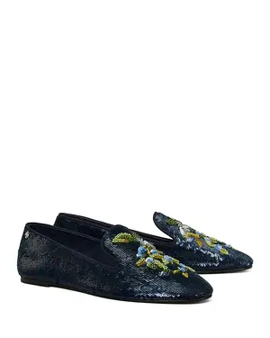 Tory Burch Sequined Smoking Slippers - Medium Navy