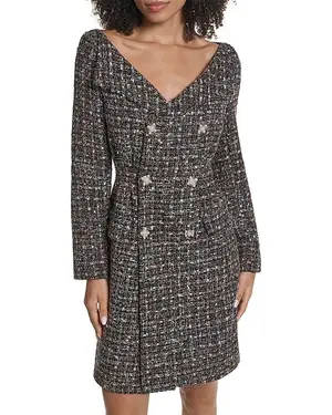 Karl Lagerfeld Paris Metallic Tweed Coat Dress - Black Multi
