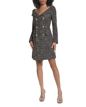 Karl Lagerfeld Paris Metallic Tweed Coat Dress