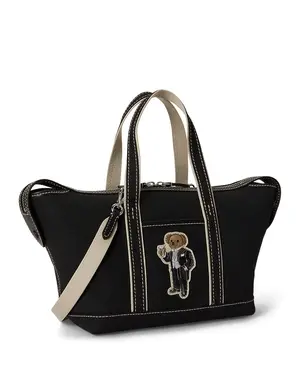 Polo Ralph Lauren Polo Bear Embroidered Canvas & Leather Small Shopper Tote - Black