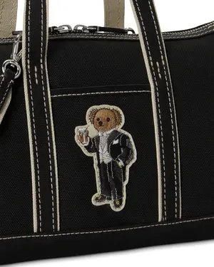 Polo Ralph Lauren Polo Bear Embroidered Canvas & Leather Small Shopper Tote - Black