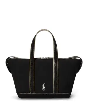 Polo Ralph Lauren Polo Bear Embroidered Canvas & Leather Small Shopper Tote - Black