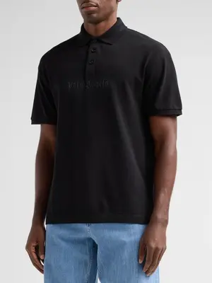 Palm Angels Logo Spray Cotton Polo Shirt