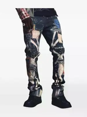 GUAPI Vintage Chronicle Graphic-print Splatter-effect Slim-fit Jeans - Black