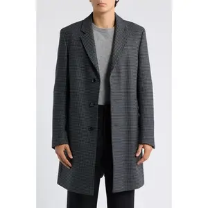 BOSS Houndstooth Wool Blend Coat - Black
