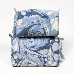 INNER CHILD Ocean Wave Hand Marbled Cosmetic Bag - Blue