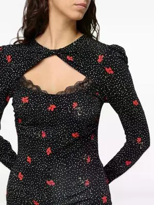 MAR DE MARGARITAS Floral-print Lace-trim Top - Black