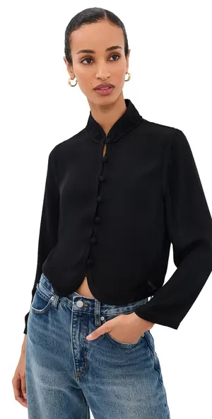 FRAME The Silk Salon Top - Black