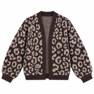 LATELIER LONDON /neutrals Chocolate & Cream Leopard Print Knitted Cardigan